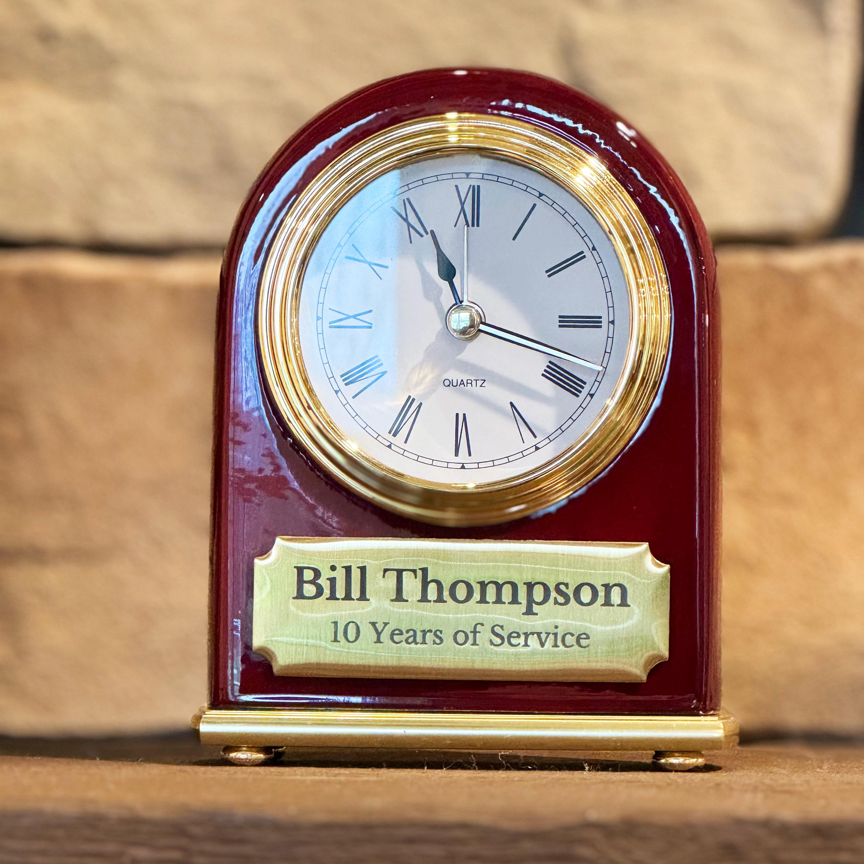 Custom Desk Clock With Engraved Gold Plate | Personalized Employee ...