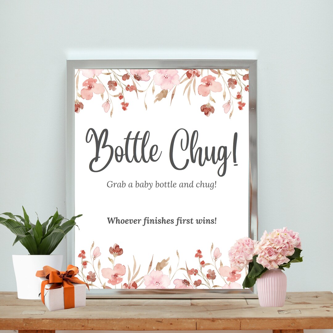 Elegant bottle Chug Game Sign Printable Baby Shower Decor Floral Design ...