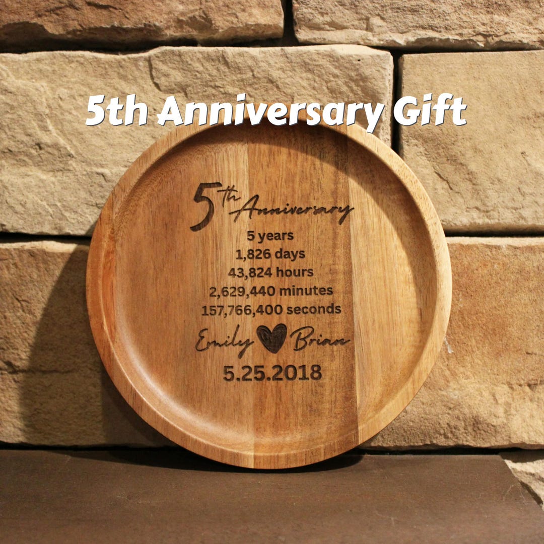 Personalized 5th Wedding Anniversary Ring Dish | Custom Engraved Acacia ...