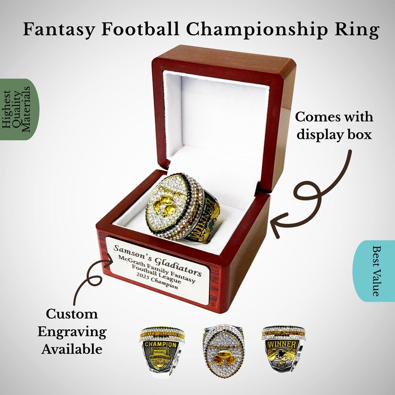 Fantasy Football Ring With Custom Engraved Box | Championship Display ...