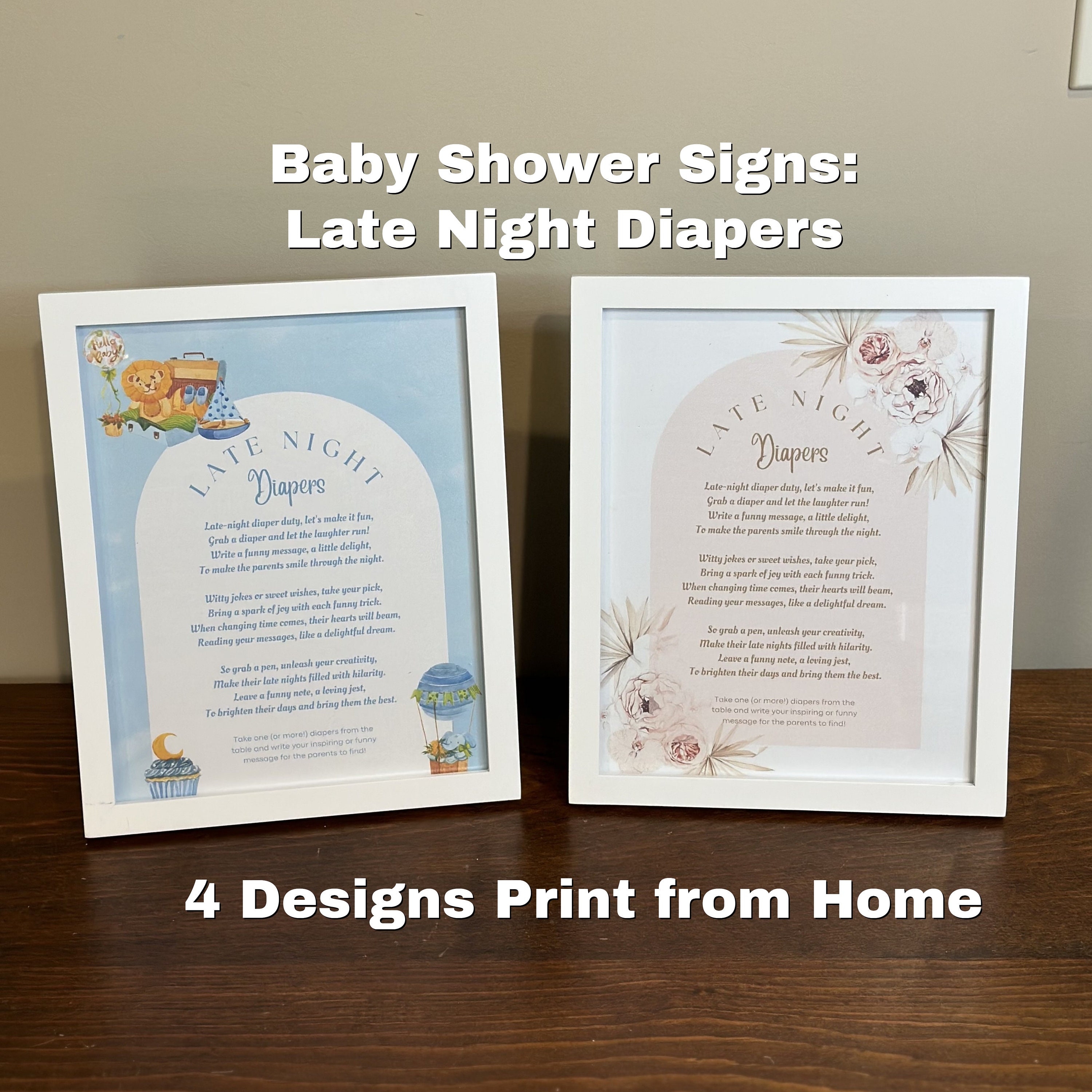 Late Night Diapers Printable Baby Shower Activity Instant Download Fits ...