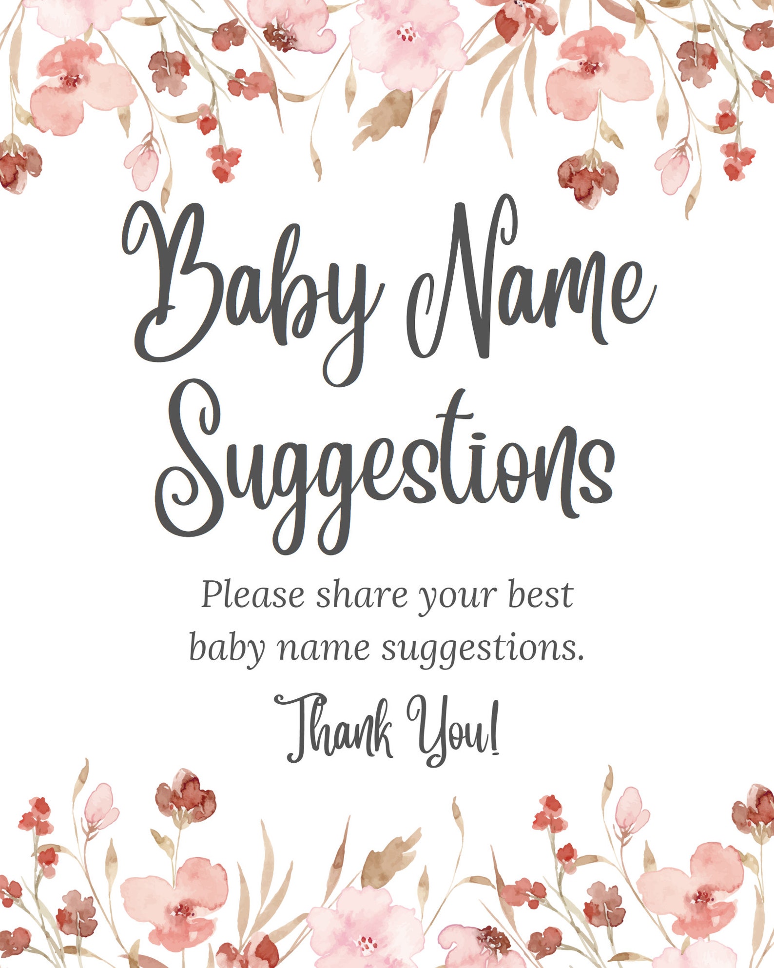 Elegant "baby Name Suggestions" Sign Printable | Baby Shower Decor ...