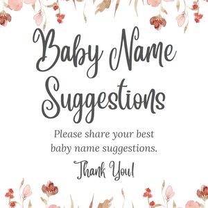 Elegant "baby Name Suggestions" Sign Printable | Baby Shower Decor ...