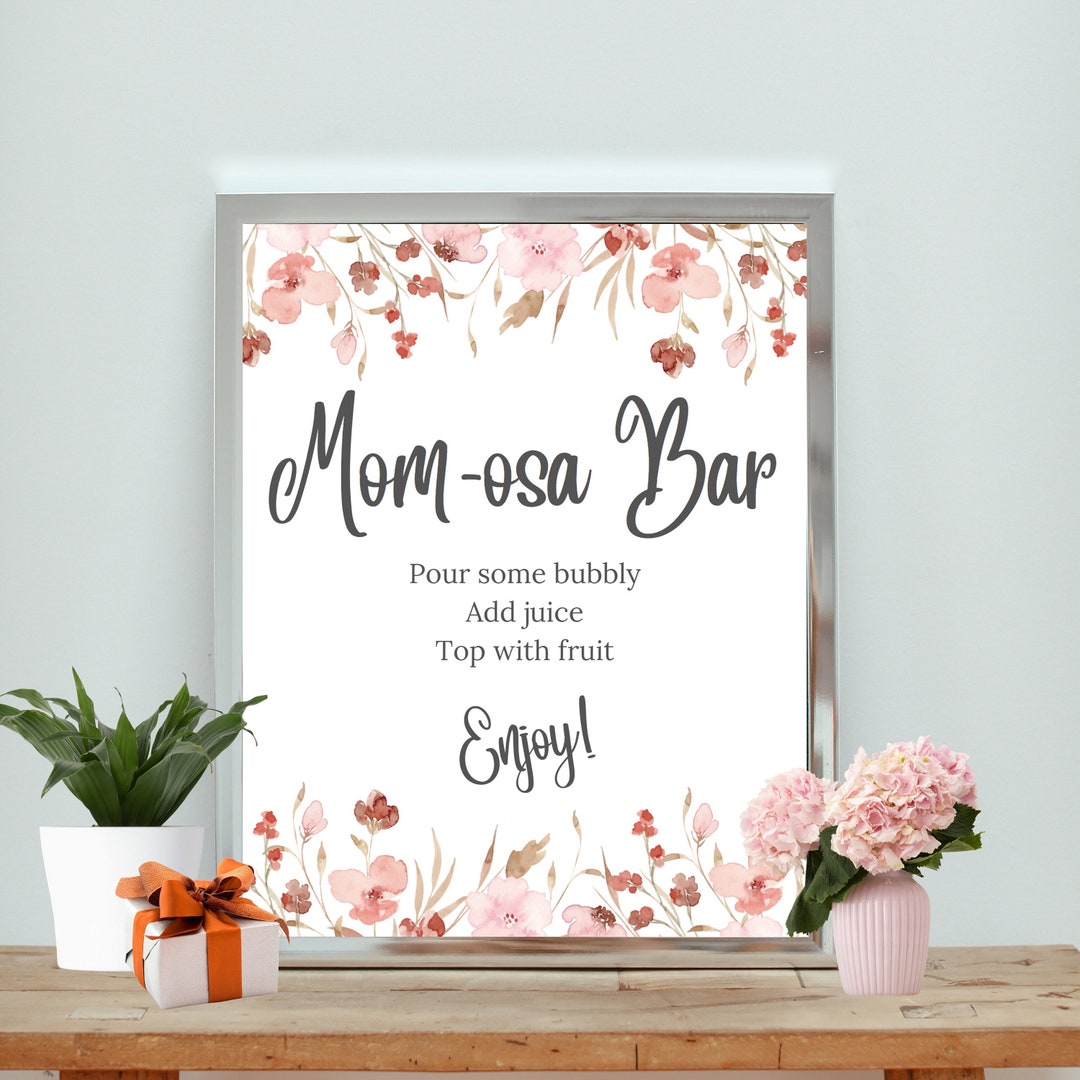 Elegant Mom-osa Bar Sign Printable | Baby Shower Bubbly Bar Decor ...