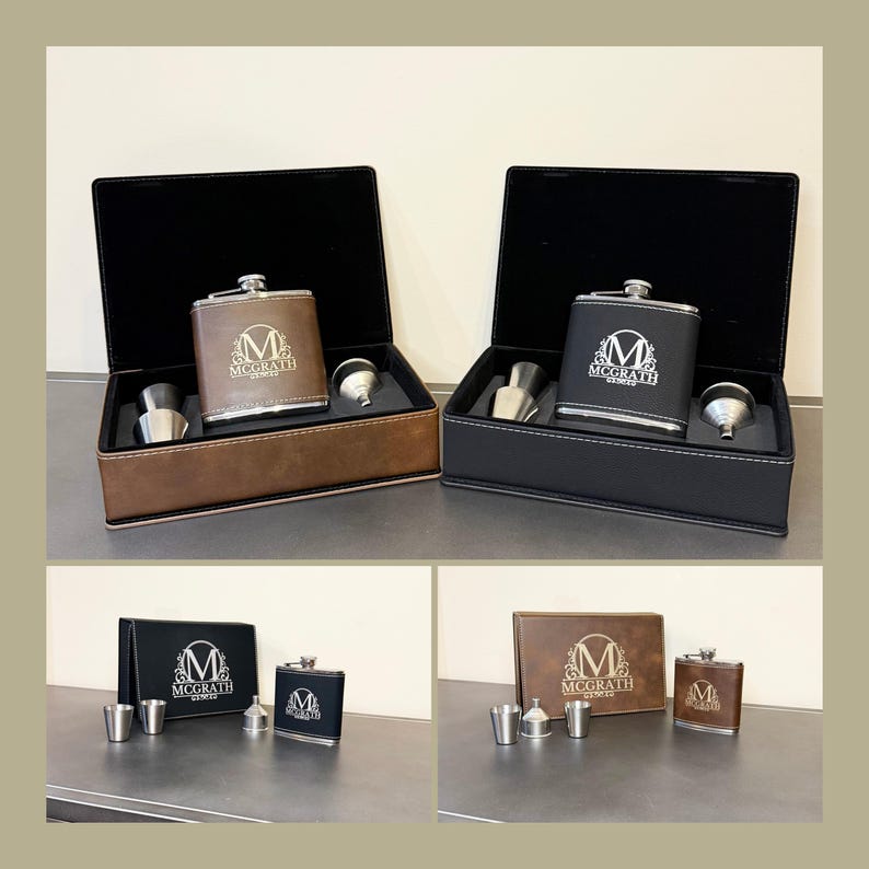 Personalized Flask Gift Set W/ Custom Monogram | Box & Flask | Includes ...