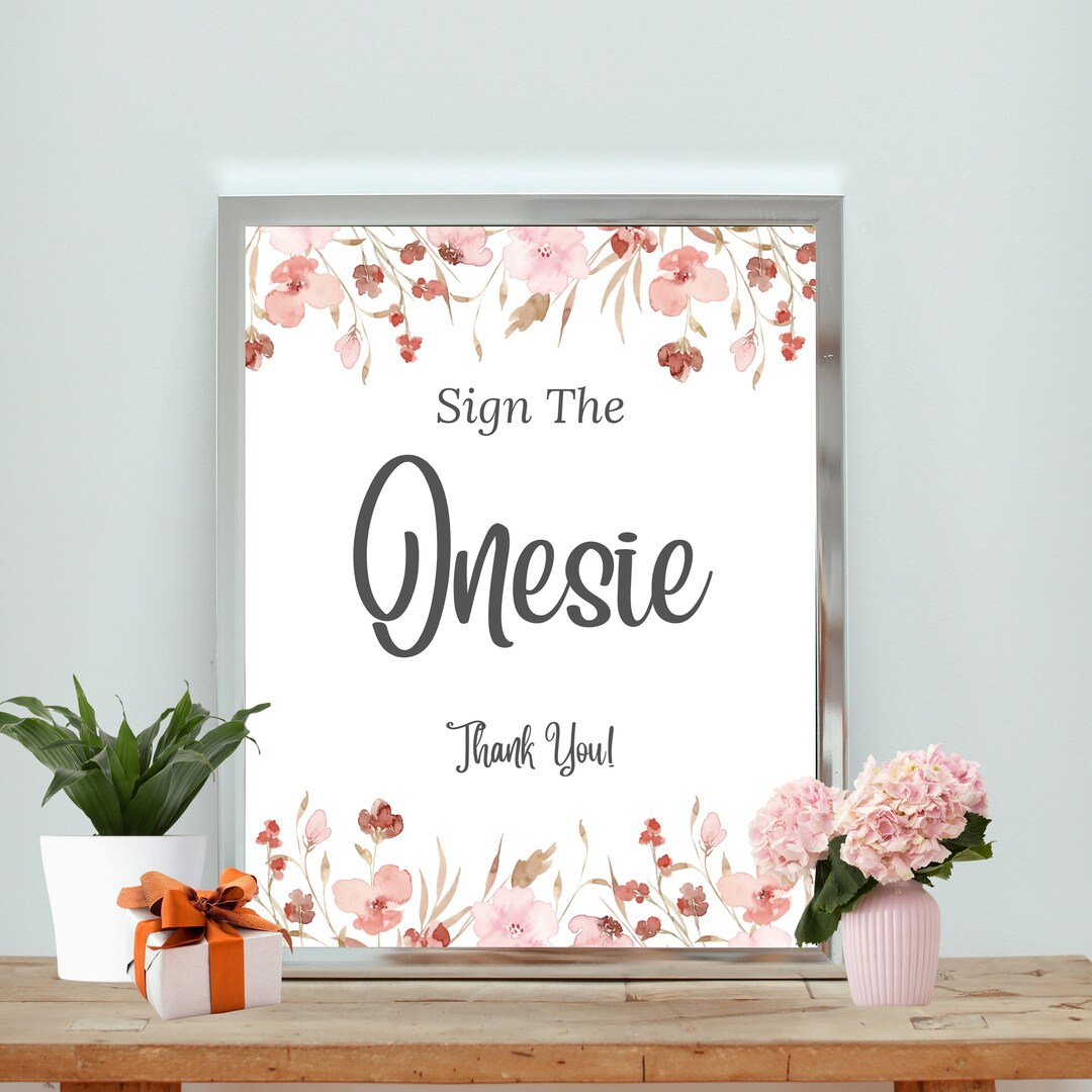 Elegant "sign the Onesie" Sign Printable | Baby Shower Decor | Floral Design | Cute Onesie Sign ...