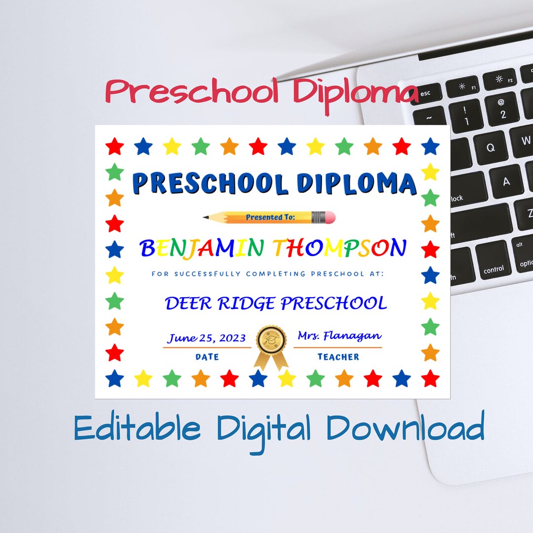 Customizable Preschool Diploma | Editable Student Name, School Name ...
