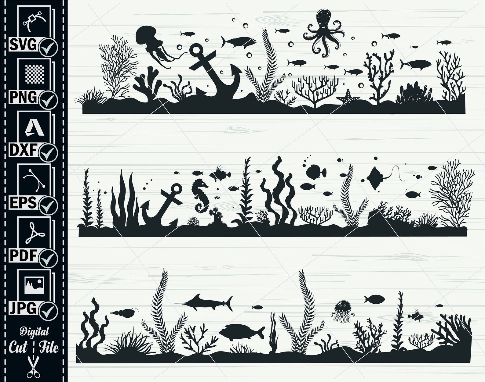 Underwater World SVG, Sea Life Clipart, Cricut Silhouette (digital ...