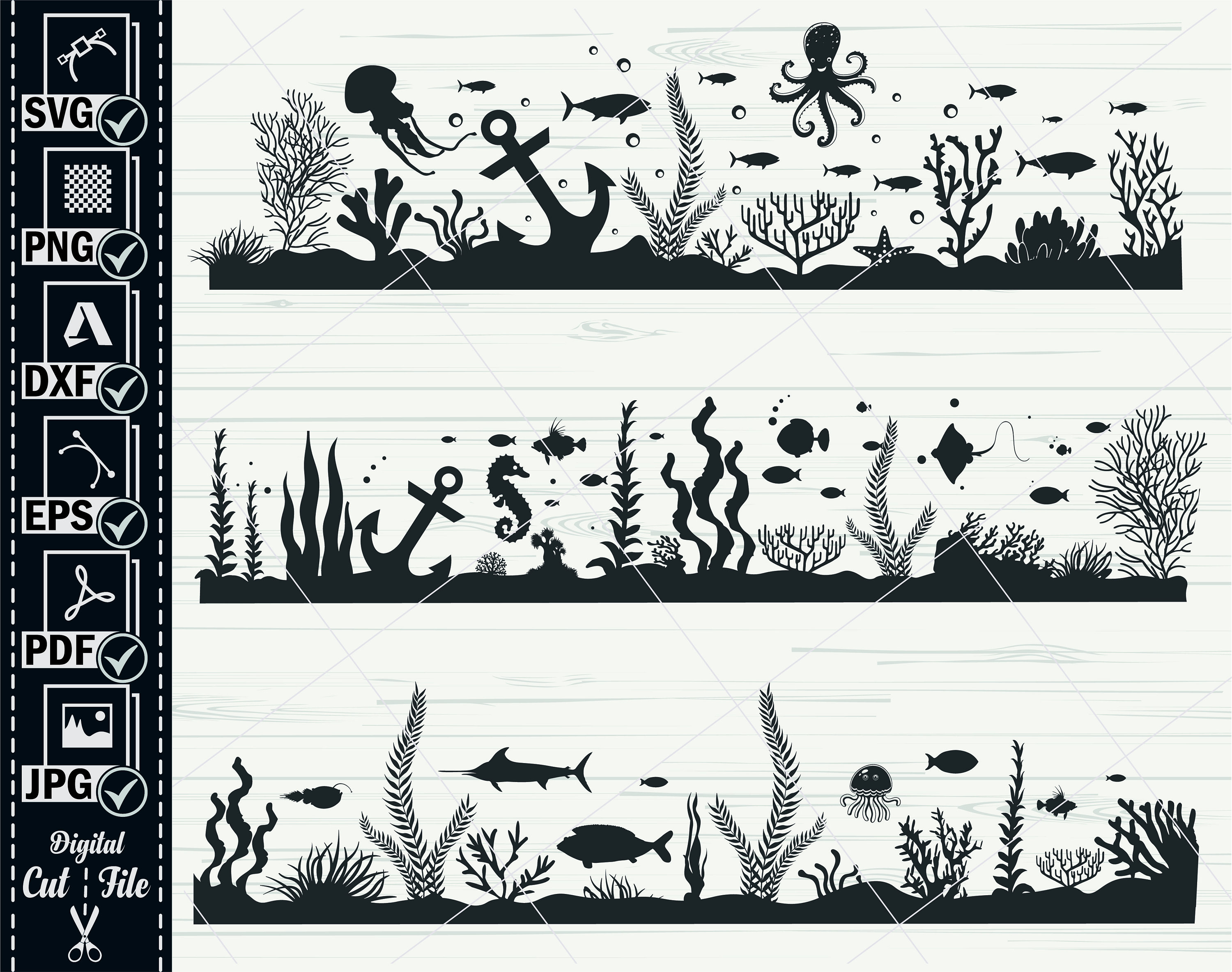 Underwater World SVG, Sea Life Clipart, Cricut Silhouette (digital ...