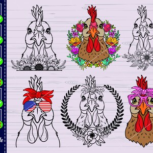 Chicken SVG File #1, Chicken With Flower Crown SVG, Chicken SVG Cut ...