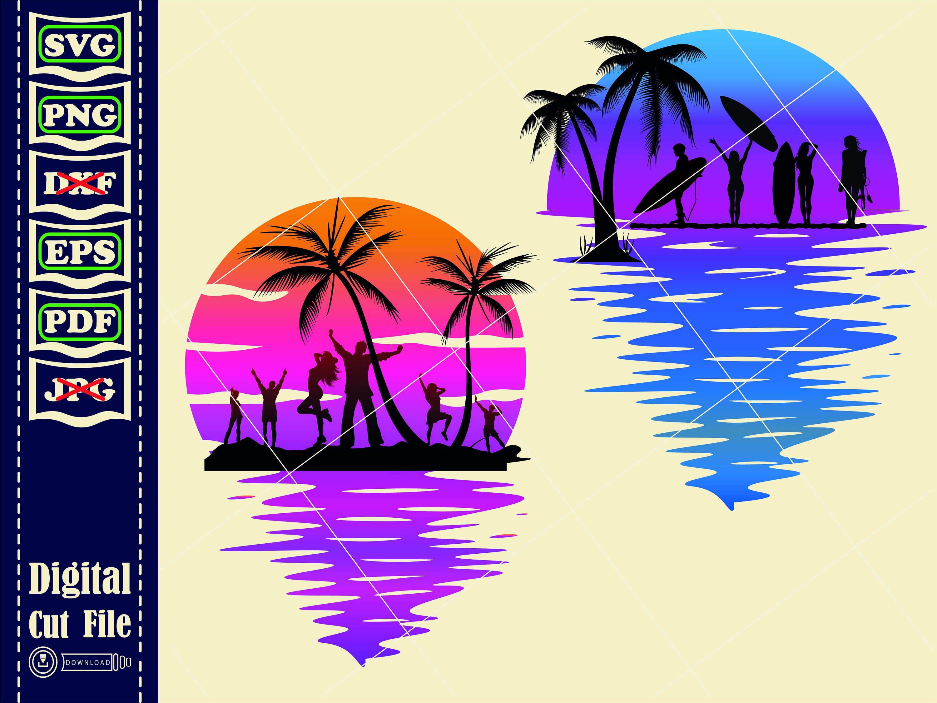 Palm Tree Svg 2 Sunset Svg Palm Beach Svg Palm Tree Sunset | Etsy
