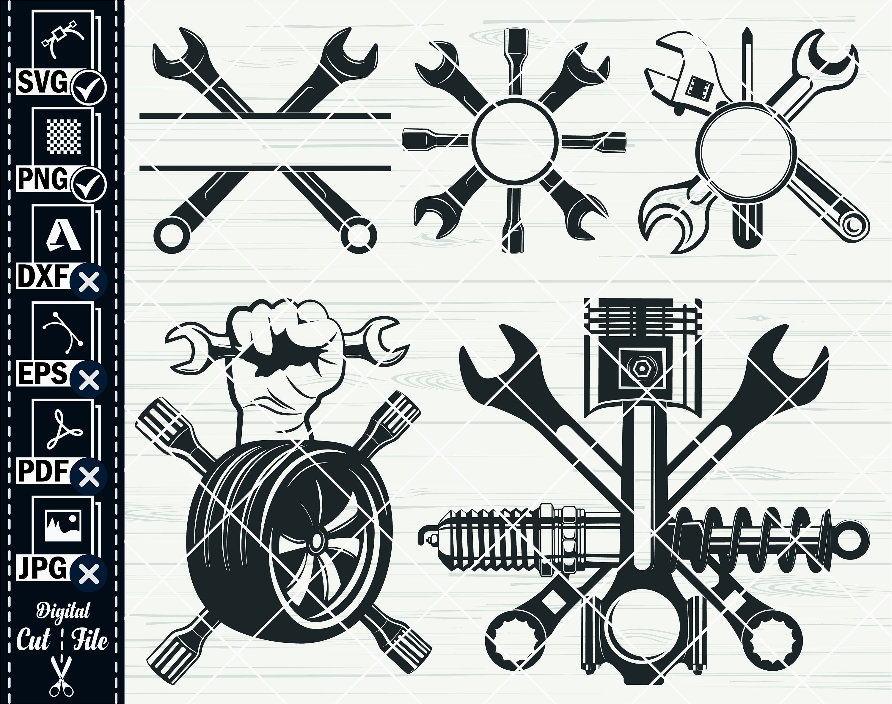 Mechanic Tools SVG Bundle, Clipart Silhouette Vector (digital Download ...