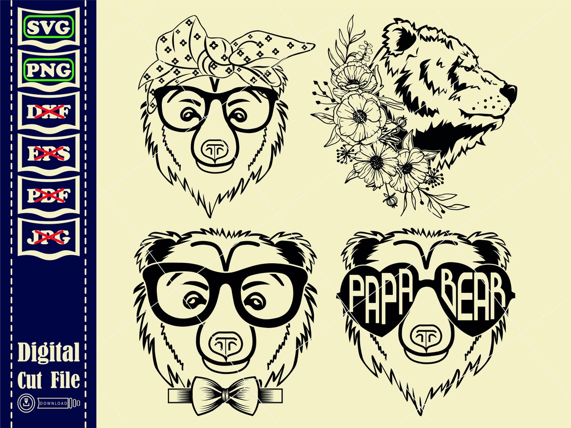 Bear Svg Bundle 3 Floral Bear Svg Bear Family Svg Family - Etsy