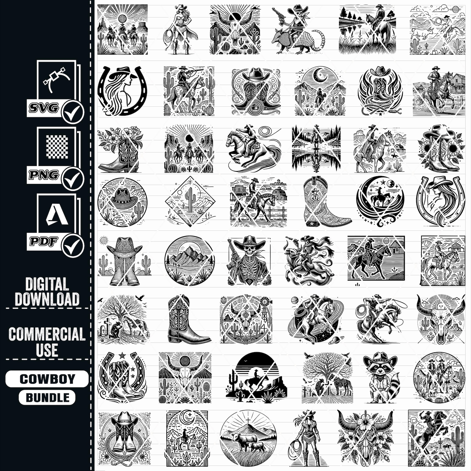 Cowboy Mega Bundle, Western Vector Graphics (digital Download) - Etsy