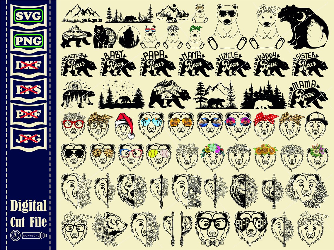 Bear Svg Bundle 3 Floral Bear Svg Bear Family Svg Family - Etsy