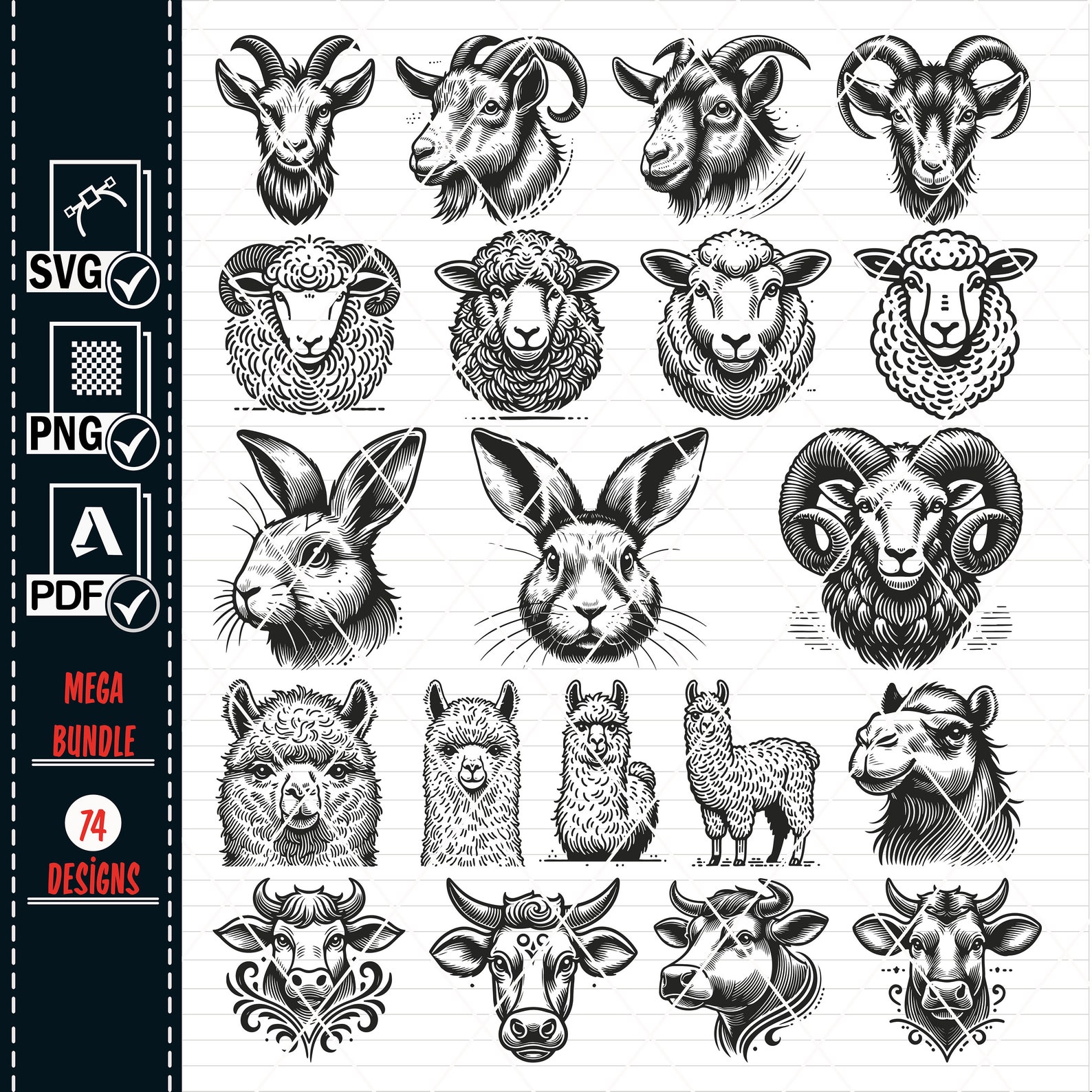Farm Animals Vector Graphics, Mega Bundle SVG, PNG, PDF - Etsy