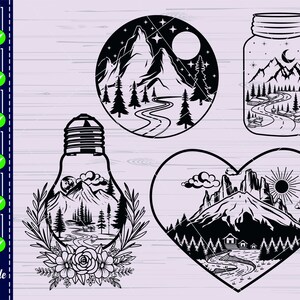 Geometric Mountain Svg, 1, Mountains Svg, Waterfall Landscape Tattoo ...