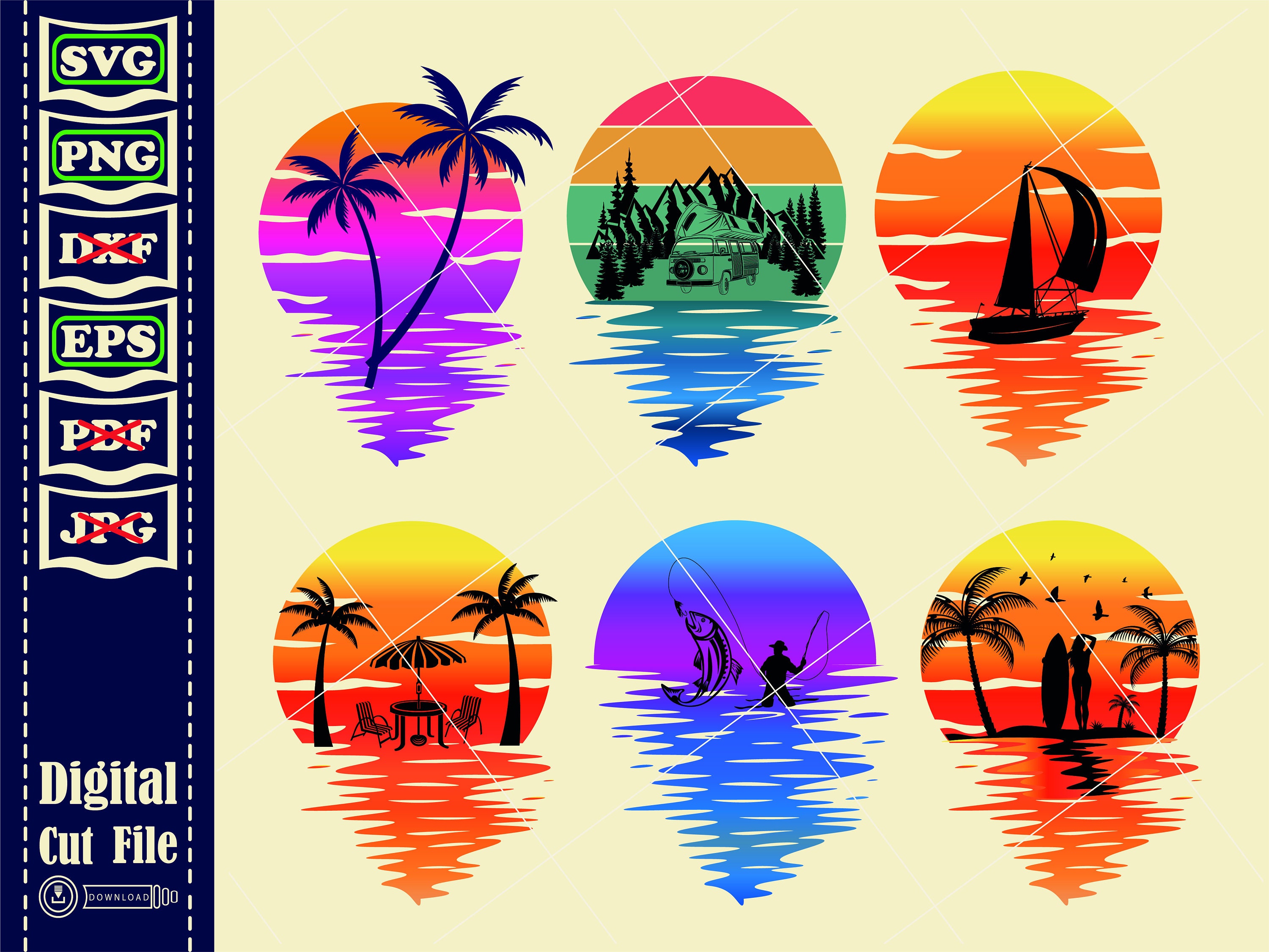 Retro Sunset SVG Bundle Palm Tree Svg Vintage Retro Sunset - Etsy