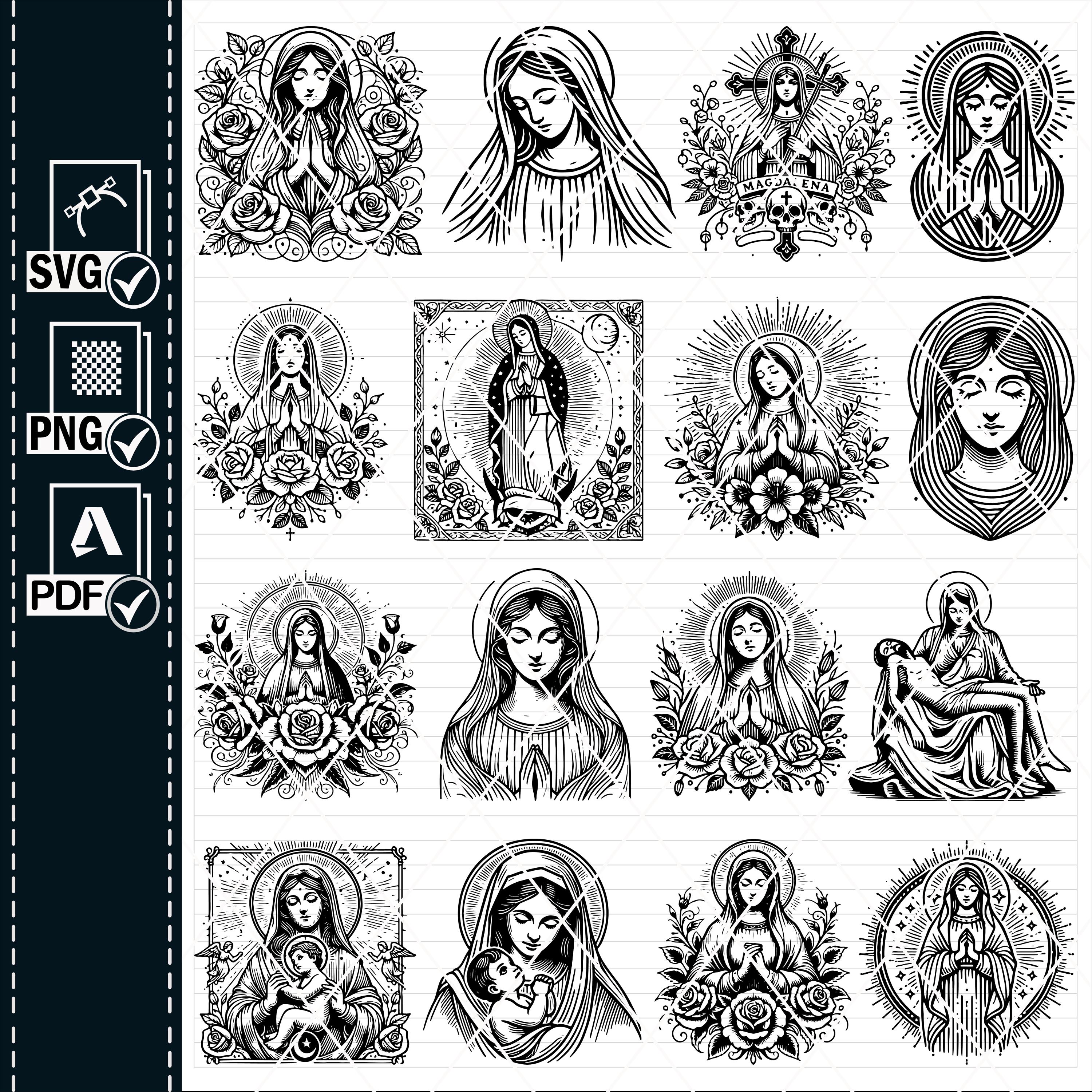 Virgin Mary SVG Bundle, Mother of Jesus, Christian T-shirt Designs ...