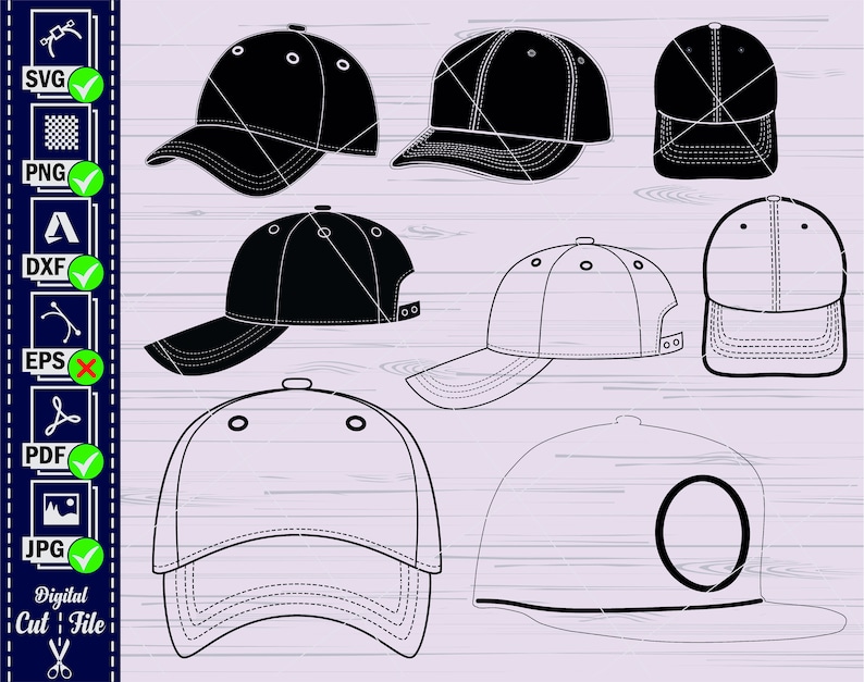 Baseball Cap SVG Cut Files, Clipart Vector Design (digital Download ...