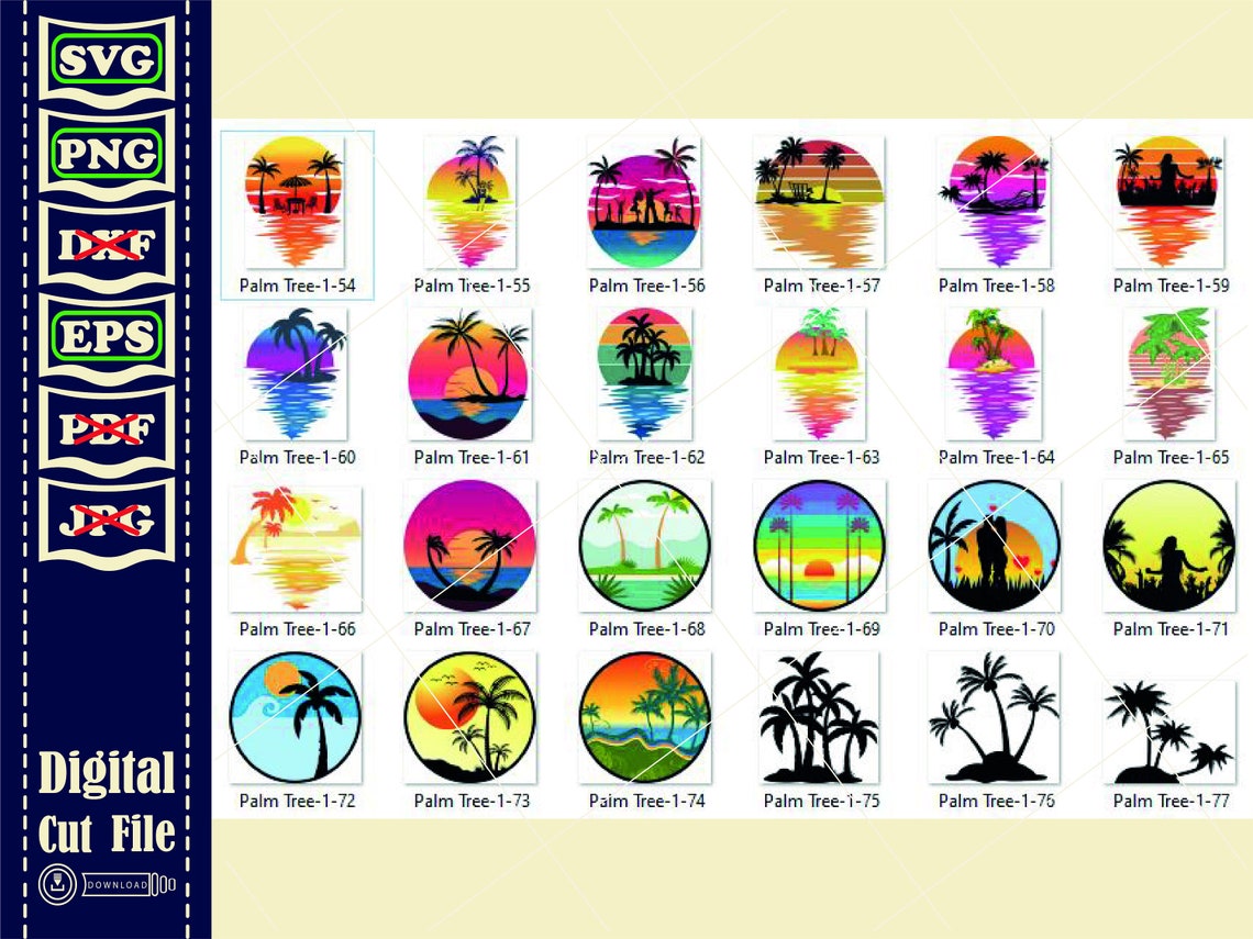 Palm Tree Svg 3 Sunset Svg Palm Beach Svg Palm Tree Sunset - Etsy