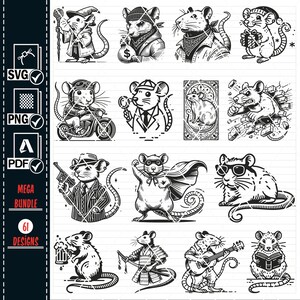 FUNNY RAT SVG Png Mega Bundle, Cute Rat Svg, Floral Rat Png, Rat Vector ...