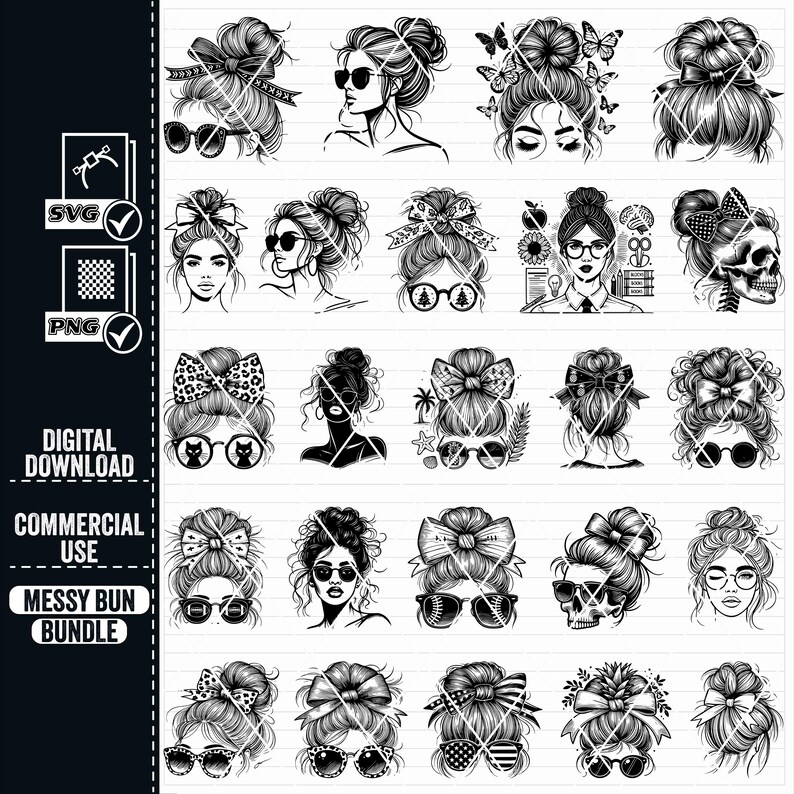 Messy Bun SVG PNG Bundle, Momlife Afro Woman Clipart (digital Download ...
