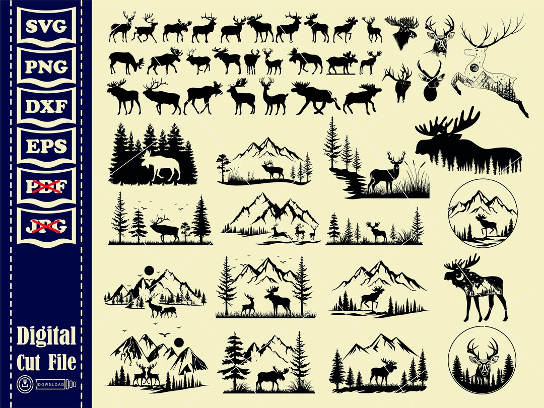 Moose in Forest Svg, Moose Svg, Moose Scene Svg, Forest Scene Svg ...