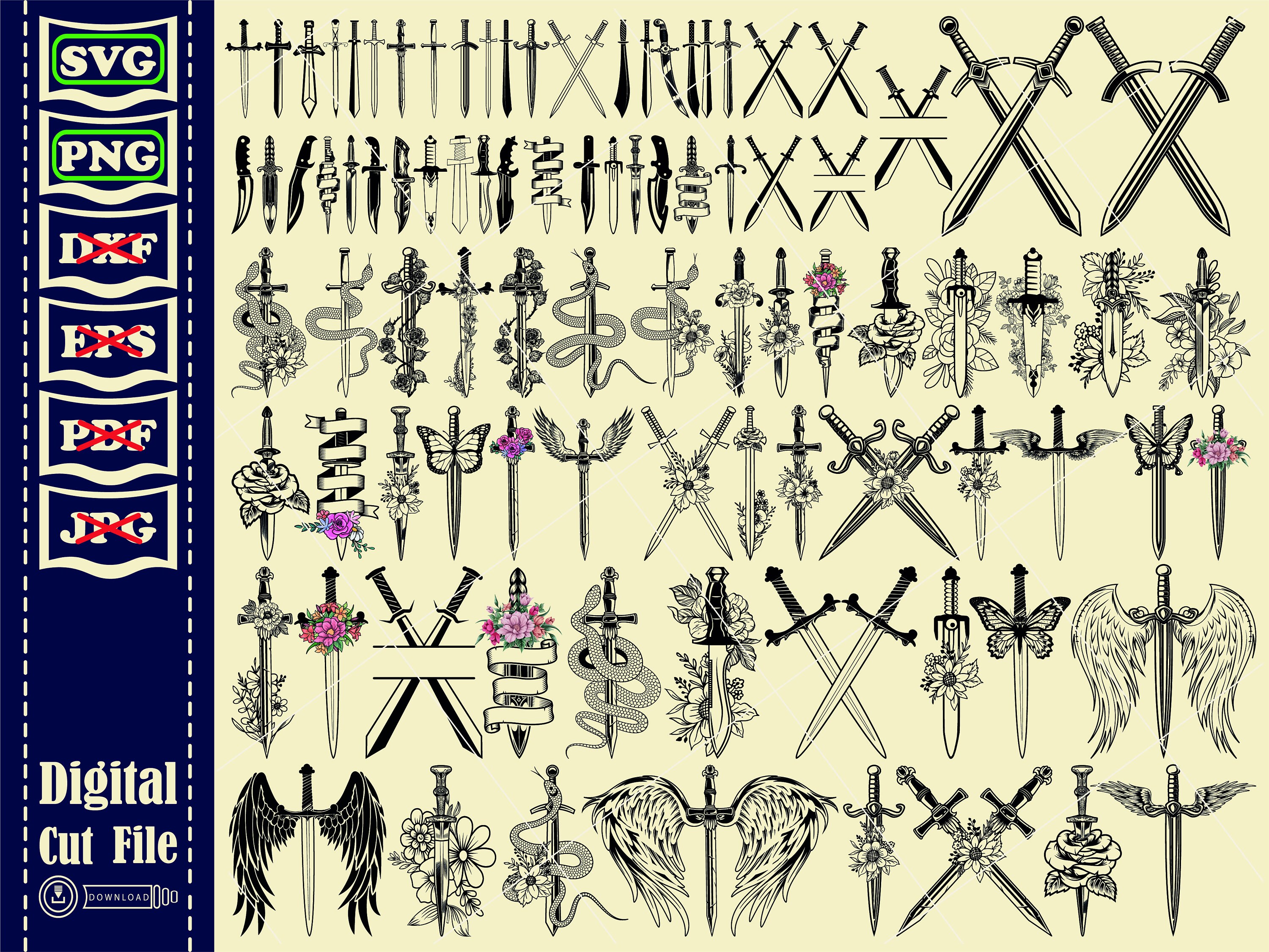 Sword Svg Flower Sword Svg File Sword Logo SVG Floral Sword - Etsy ...