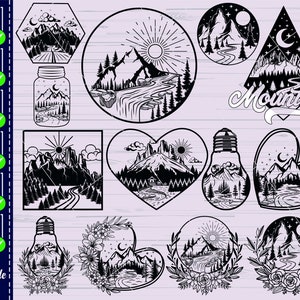 Geometric Mountain Svg, 1, Mountains Svg, Waterfall Landscape Tattoo ...