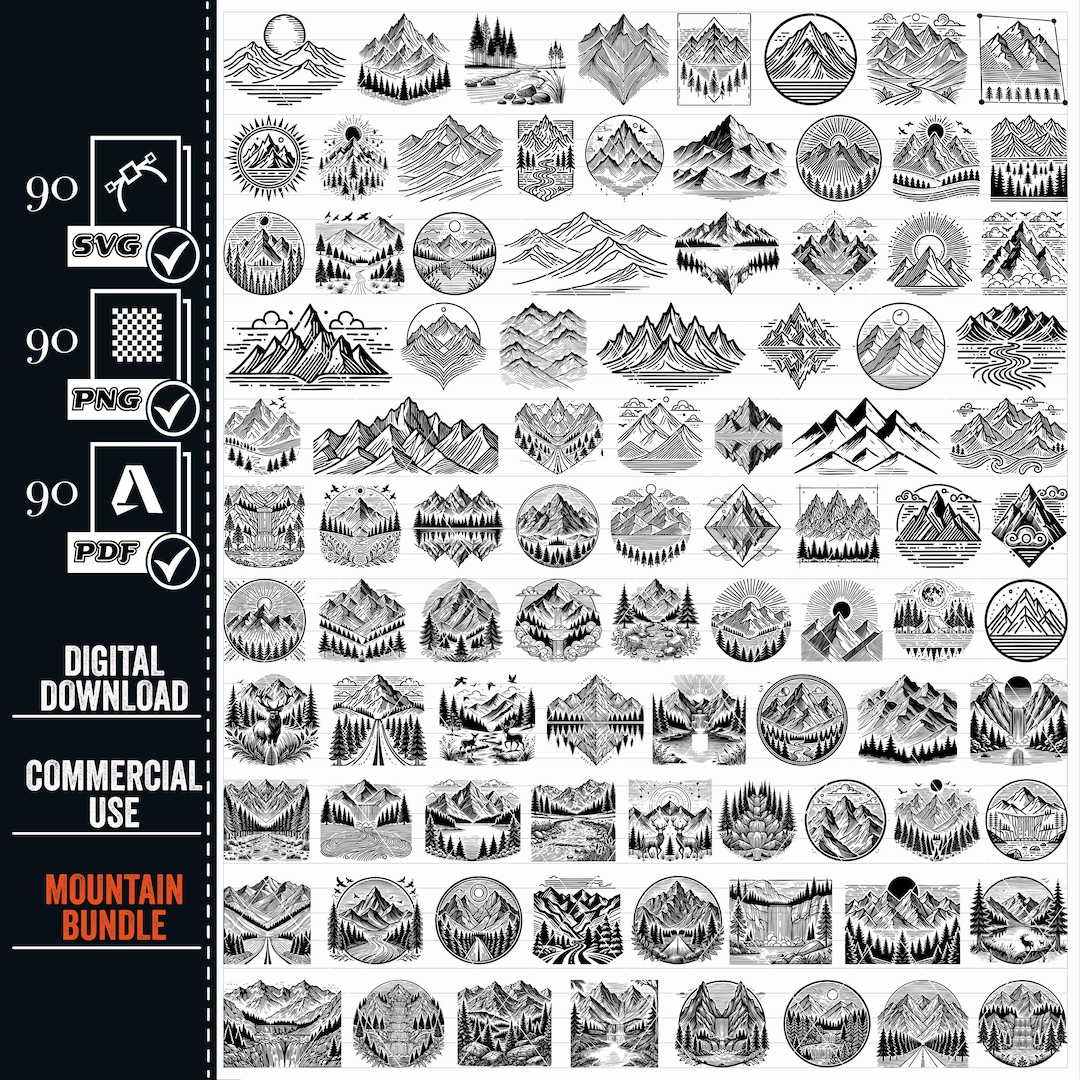 Mountains SVG Png, File for Cricut, Mountains & Cliffs SVG Bundle, Wide ...