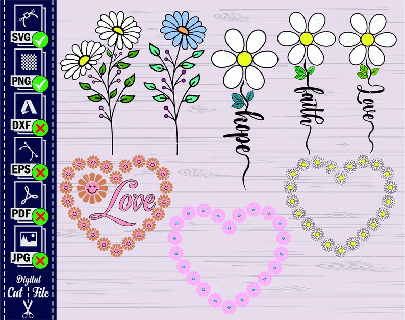 Daisy Svg Bundle2 Daisy Flower Svg Spring Svg Heart Daisy - Etsy