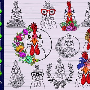 Chicken SVG File #1, Chicken With Flower Crown SVG, Chicken SVG Cut ...