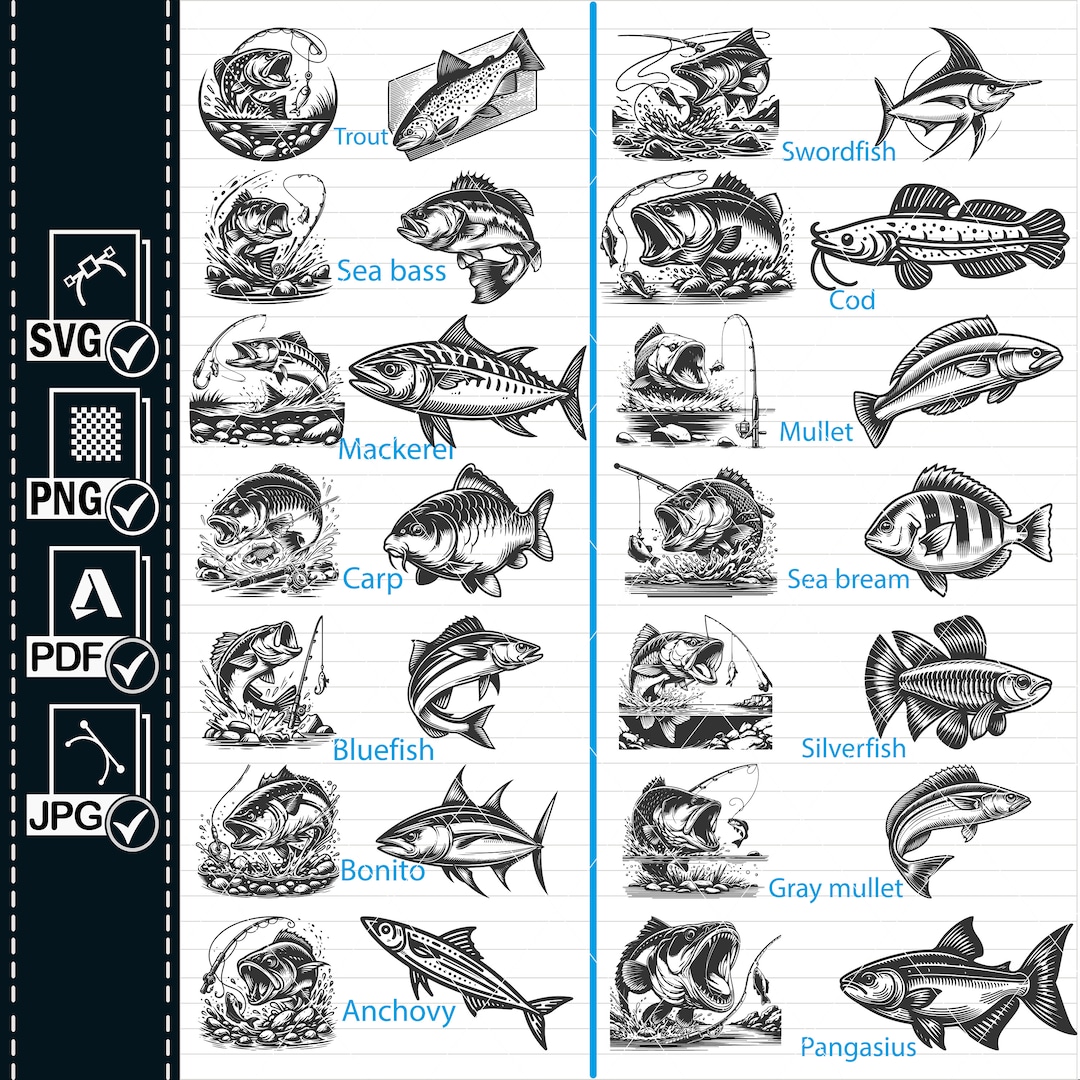 Fish SVG Bundle, Fishing Svg, Fisherman Svg, Fish Silhouette, Fish Vector, Fish Clipart, Ocean ...