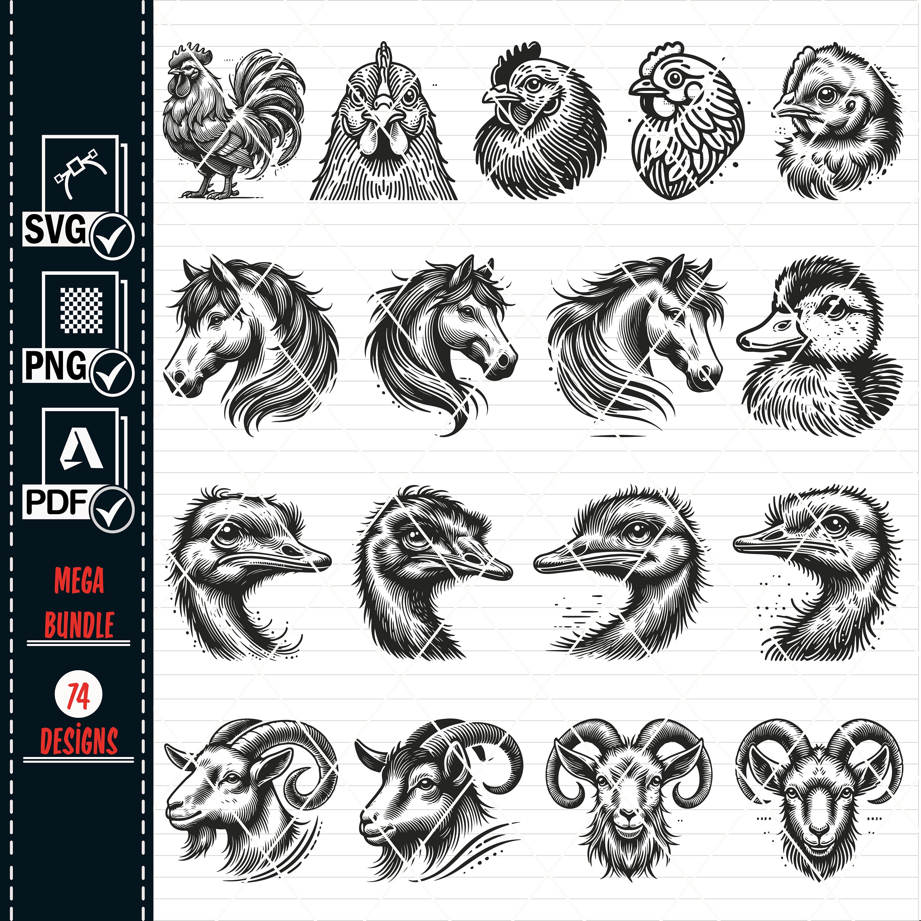 Farm Animals Vector Graphics, Mega Bundle SVG, PNG, PDF - Etsy