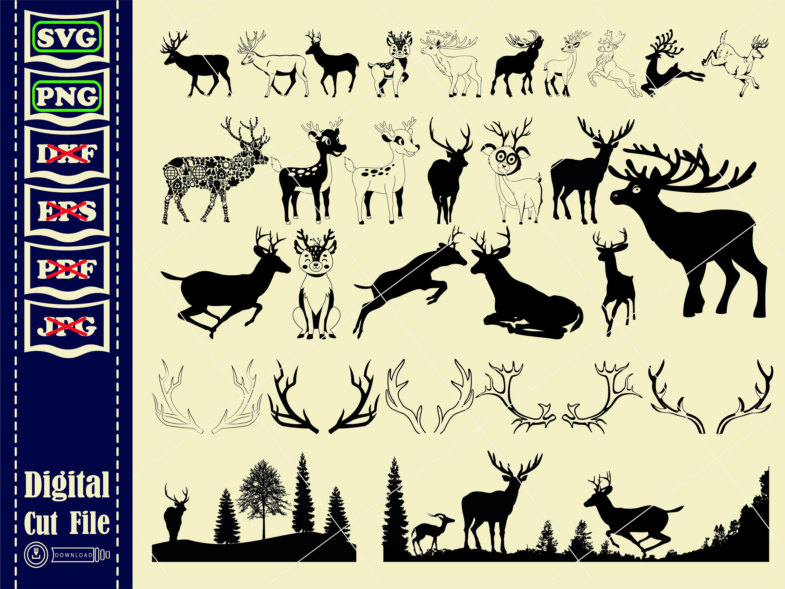 Deer Svg Cut File 1 Deer Face Svg Floral Deer Svg Antler - Etsy