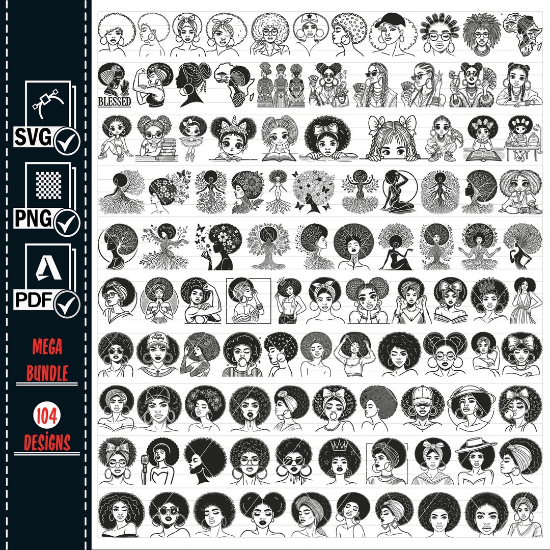 AFRO WOMAN SVG Png Mega Bundle, Afro Woman Tree Svg, Black Woman Svg ...