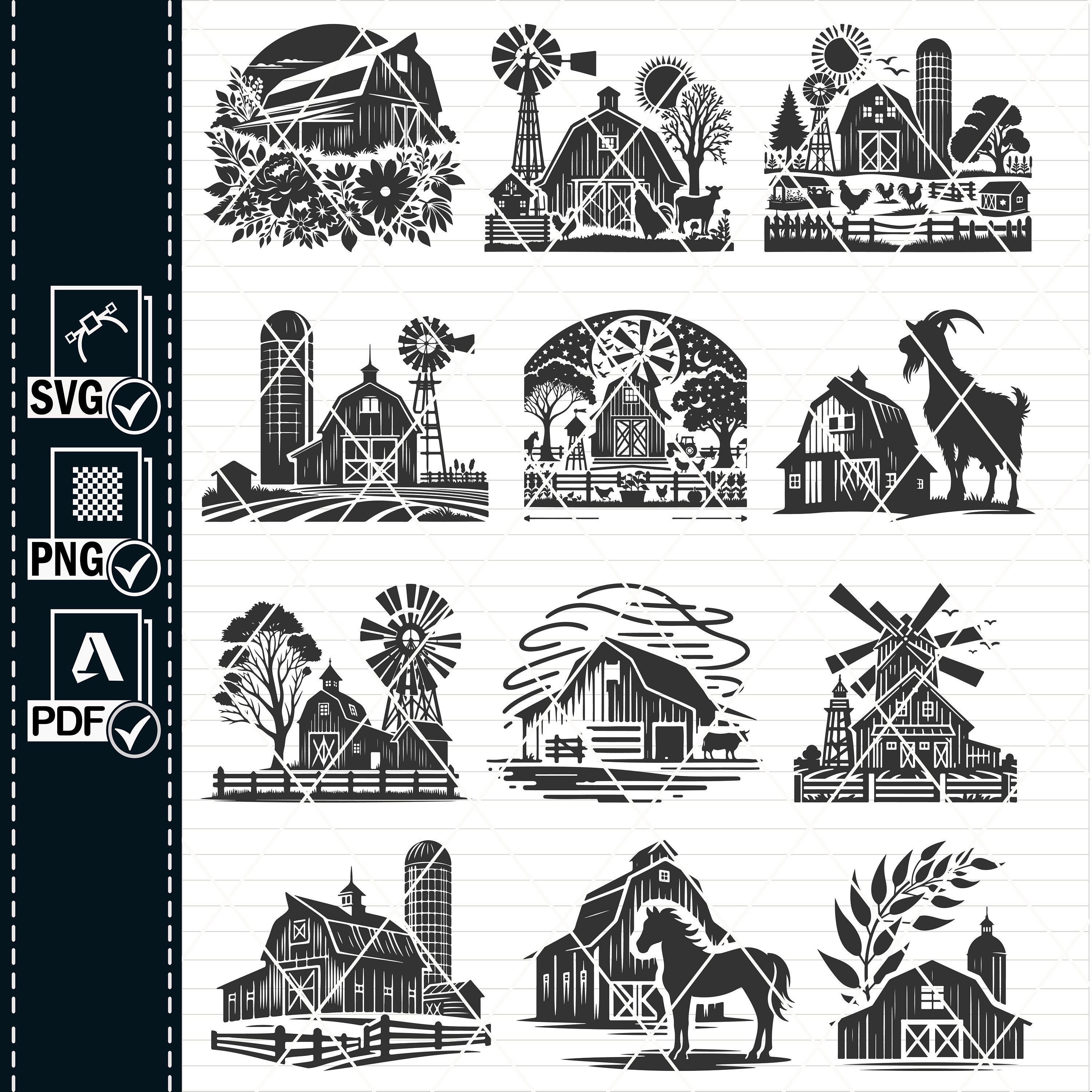 Barn SVG Bundle, Farmhouse Clipart, Vector Cut Files (PDF, PNG) - Etsy