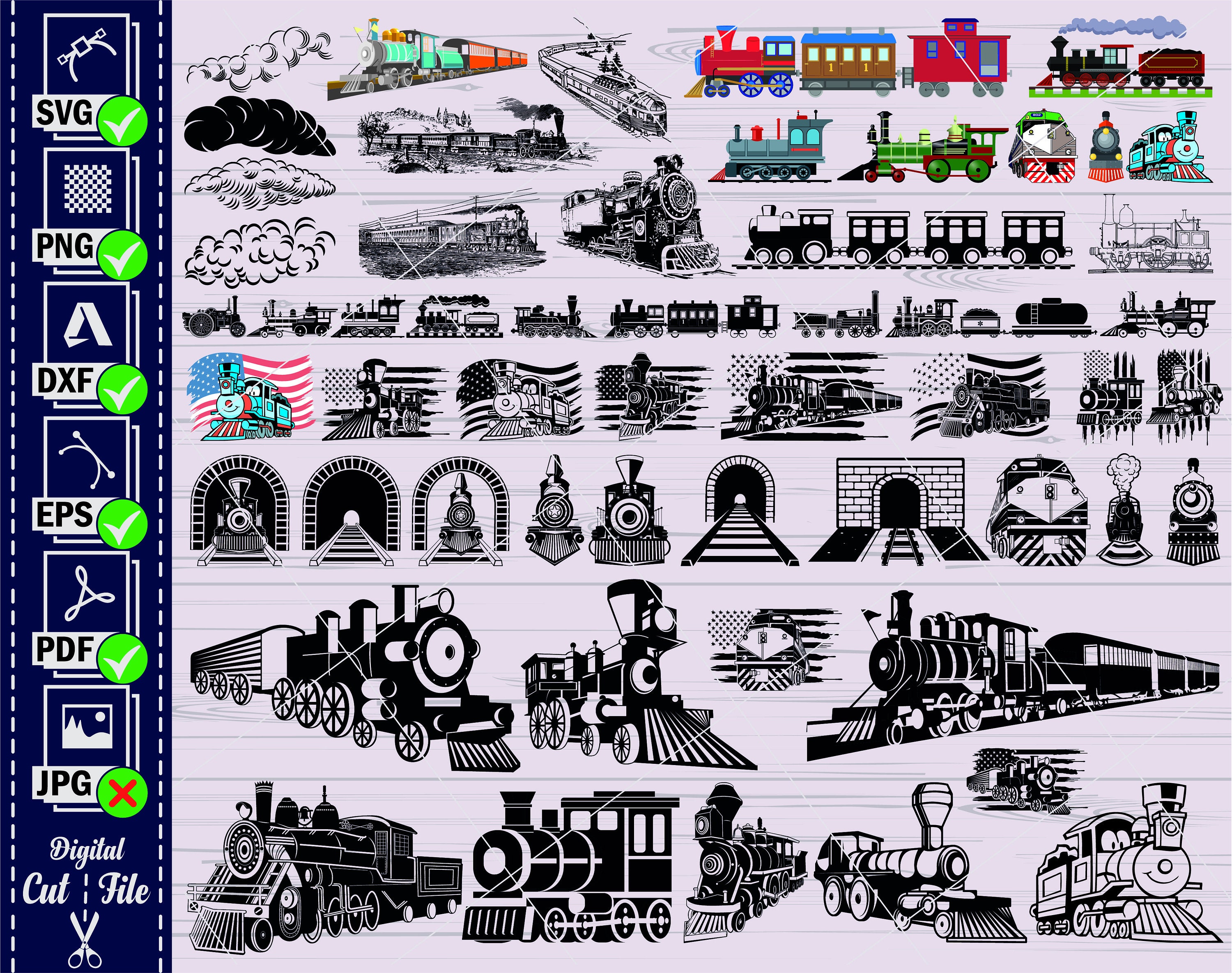 Zug SVG, Lokomotive SVG, US Zug svg, Dampfmaschine SVG-Bundle, Zug ...
