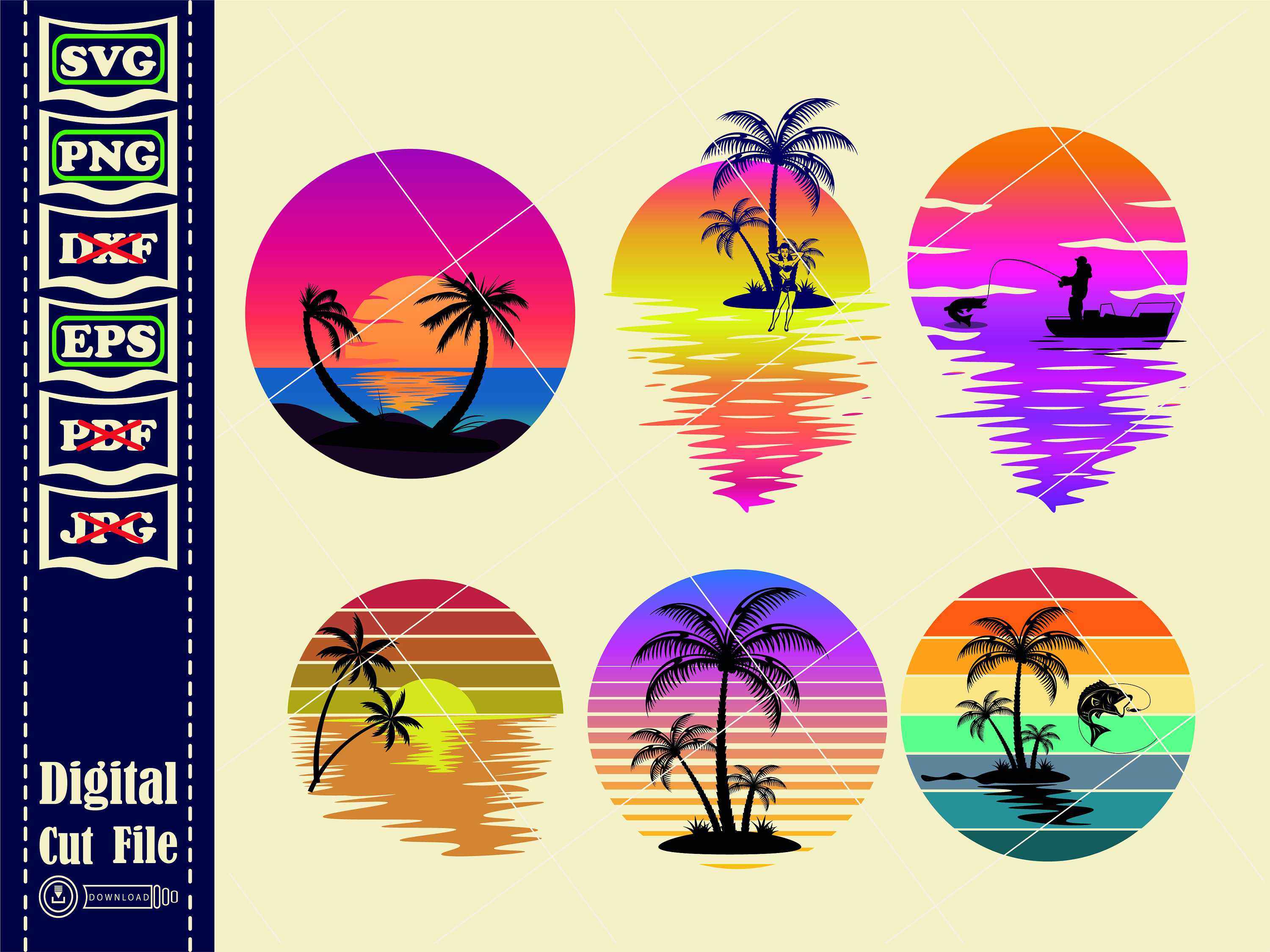 Retro Sunset SVG Bundle Palm Tree Svg Vintage Retro Sunset - Etsy