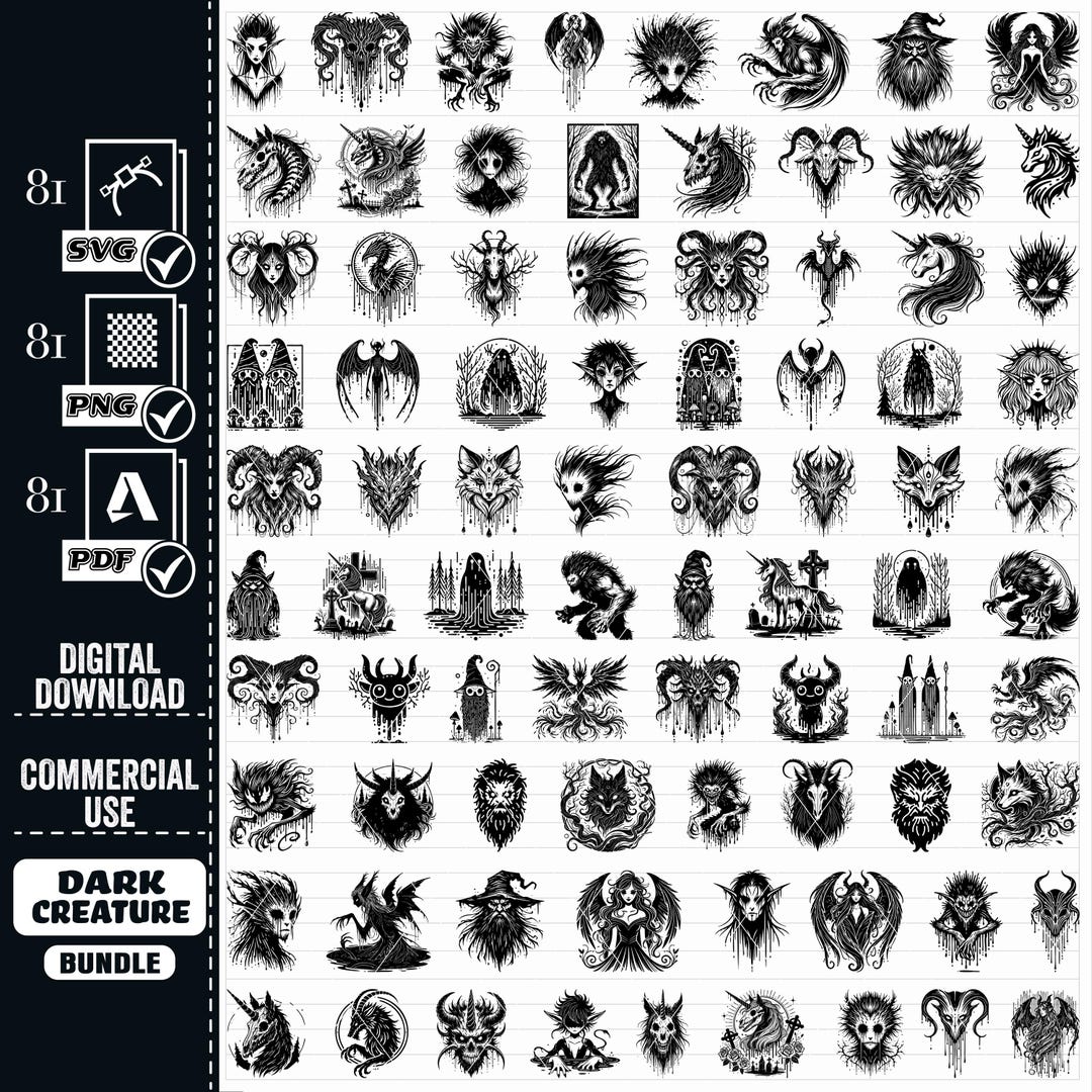 Dark Mythical Creature SVG Bundle, Horror, Gothic (digital Download) - Etsy