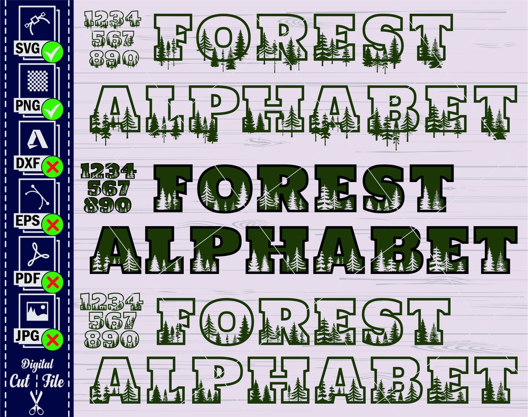 Forest Font Letters SVG, Pine Tree Alphabet Cut Files (digital Download ...
