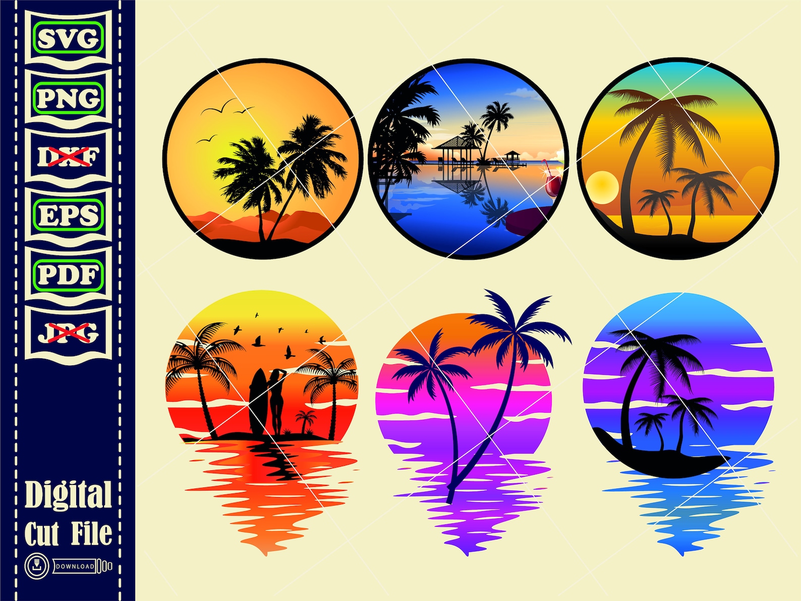 Palm Tree Svg 2 Sunset Svg Palm Beach Svg Palm Tree Sunset | Etsy