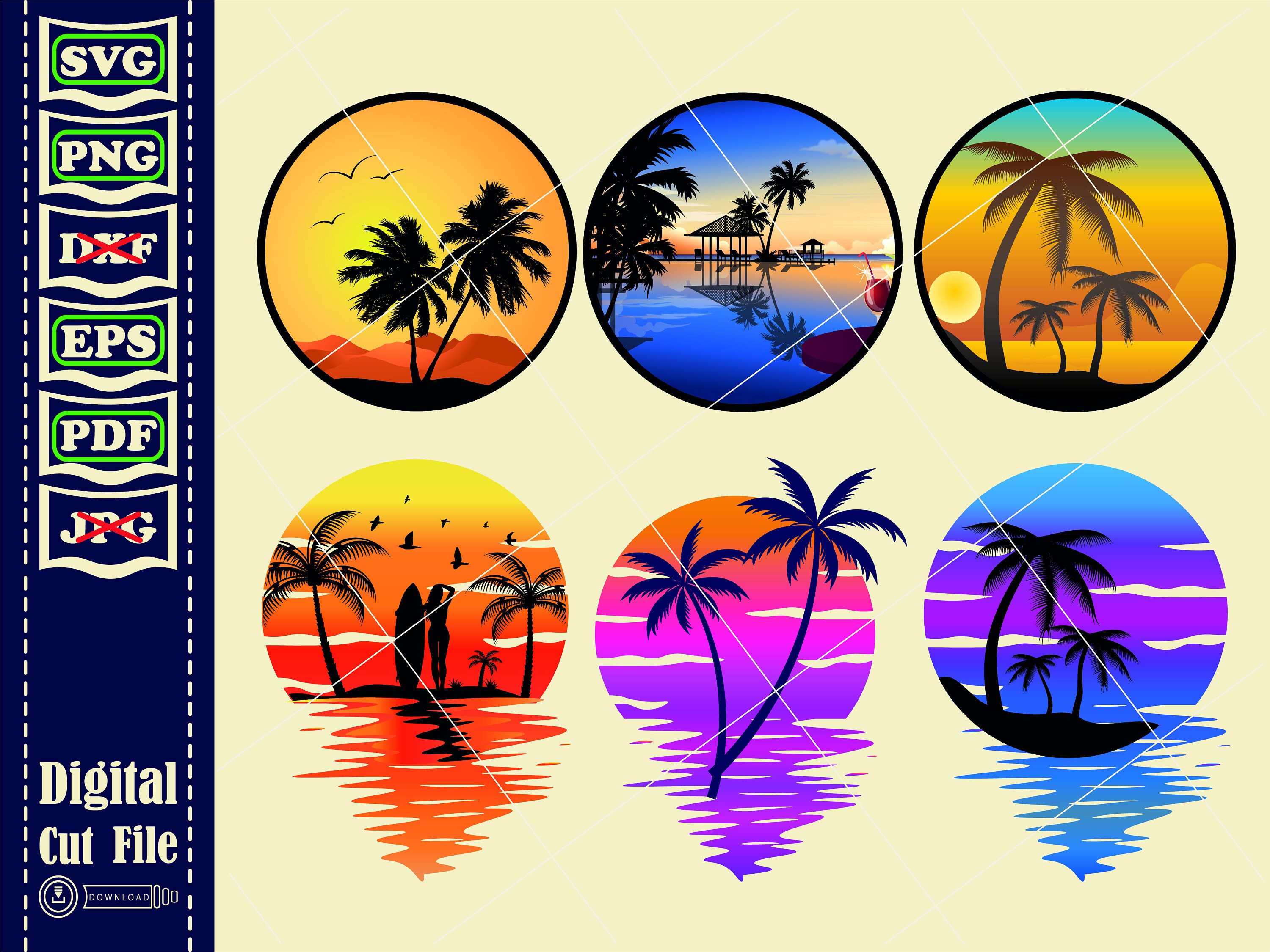 Palm Tree Svg 2 Sunset Svg Palm Beach Svg Palm Tree Sunset | Etsy