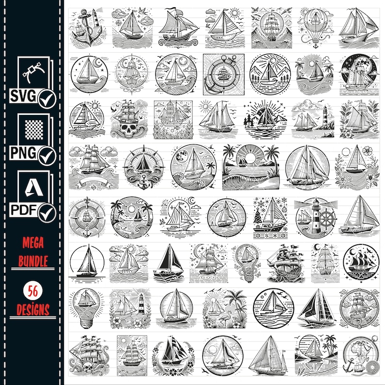 Sailing Ship SVG Mega Bundle, Boat Clipart (digital Download) - Etsy