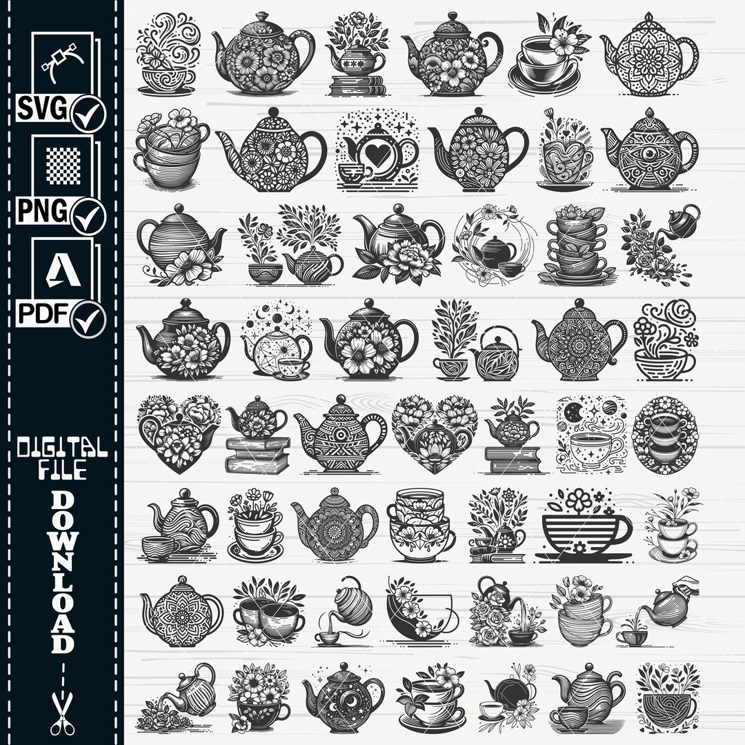 Teapot SVG, Teacup SVG, Tea Cup Cut File, Tea Pot Flowers Svg, Tea Cup ...