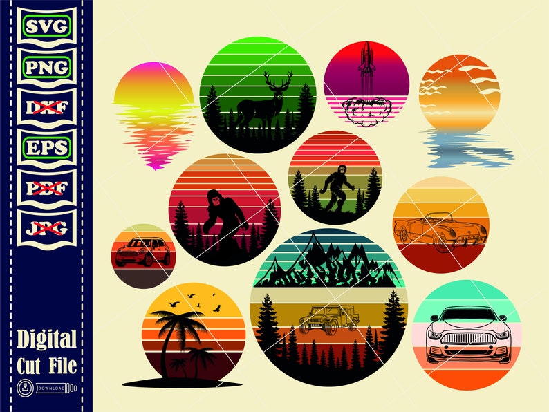 Retro Sunset SVG Bundle Palm Tree Svg Vintage Retro Sunset - Etsy