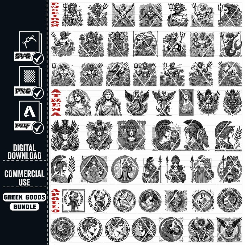 Greek God Clipart Set, Ancient Mythology Graphics (SVG, PNG, PDF) - Etsy
