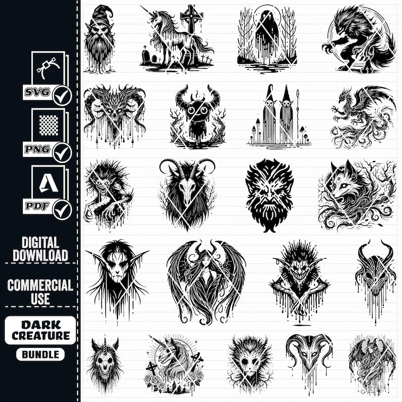 Dark Mythical Creature SVG Bundle, Horror, Gothic (digital Download) - Etsy