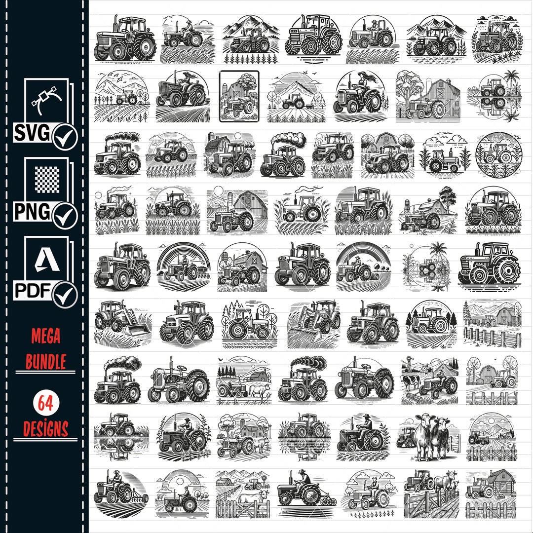TRACTOR SVG Png Mega Bundle, Fram Tractor Clipart, Tractors Silhouette ...
